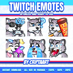 Chibi Wolf Twitch Emotes / Dog Sub Emoji, Cool Channel Points ...