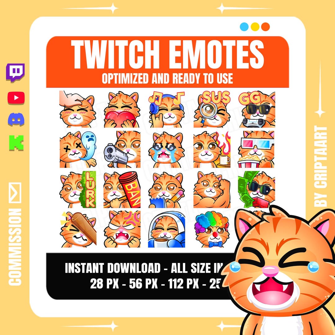 Orange Cat Twitch and Discord Emotes Mega Pack - Cute Channel Points - Etsy