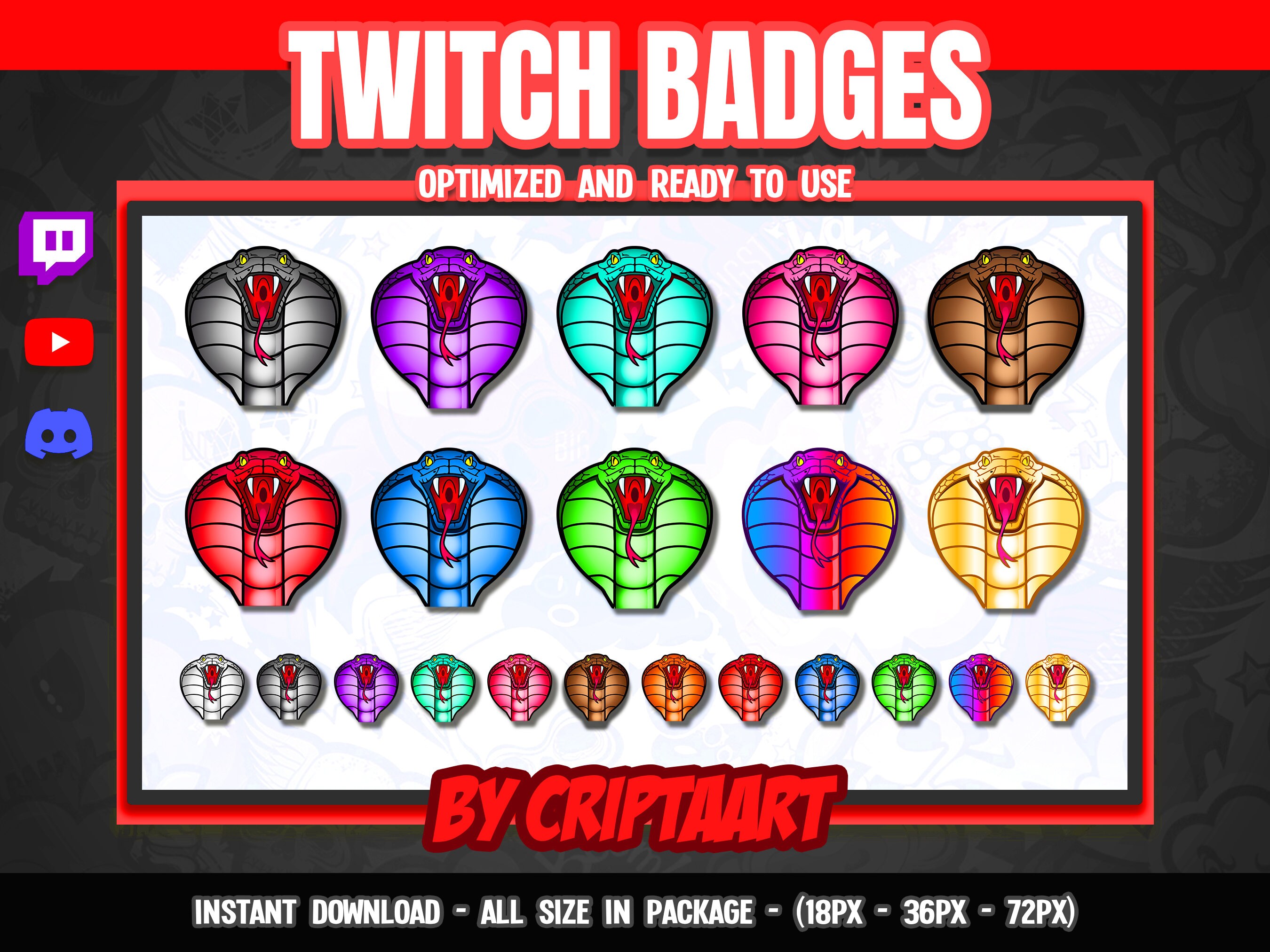 Twitch Badges, Cobra, Snake, Cheers, Subscriber / Stream Graphics ...