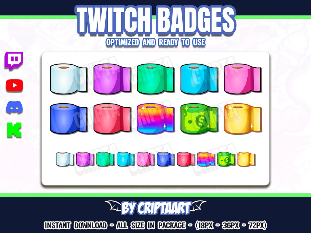 Toilet Paper Twitch Badges, Poop Bit Badge, Cheers, Subscribers ...