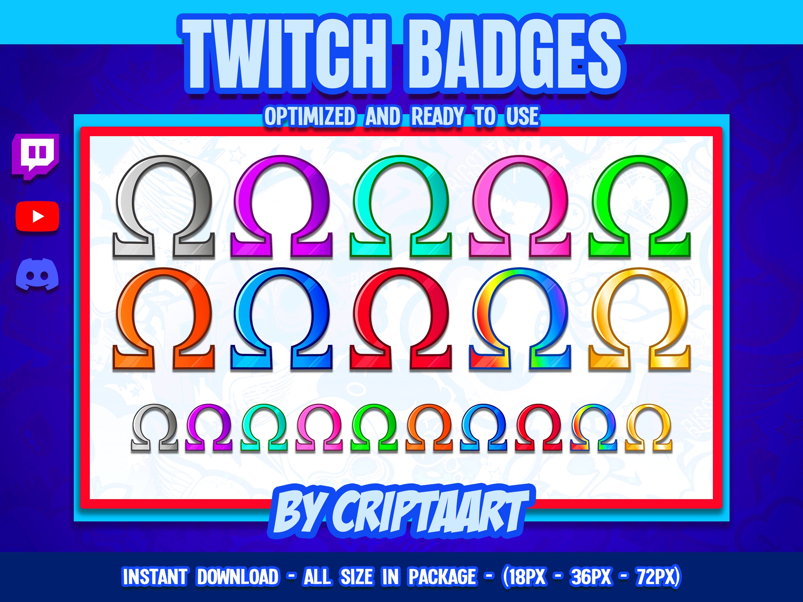 Omega Twitch Badges, Greek Letters, Gaming Bit Badges, Loyalty Emblem ...