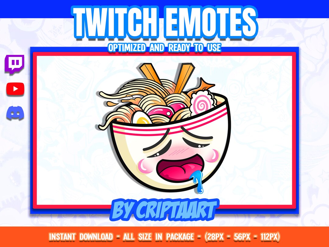 Kawaii Hungry Ramen Emote for Anime Streamers - Funny Sub Emoji for ...