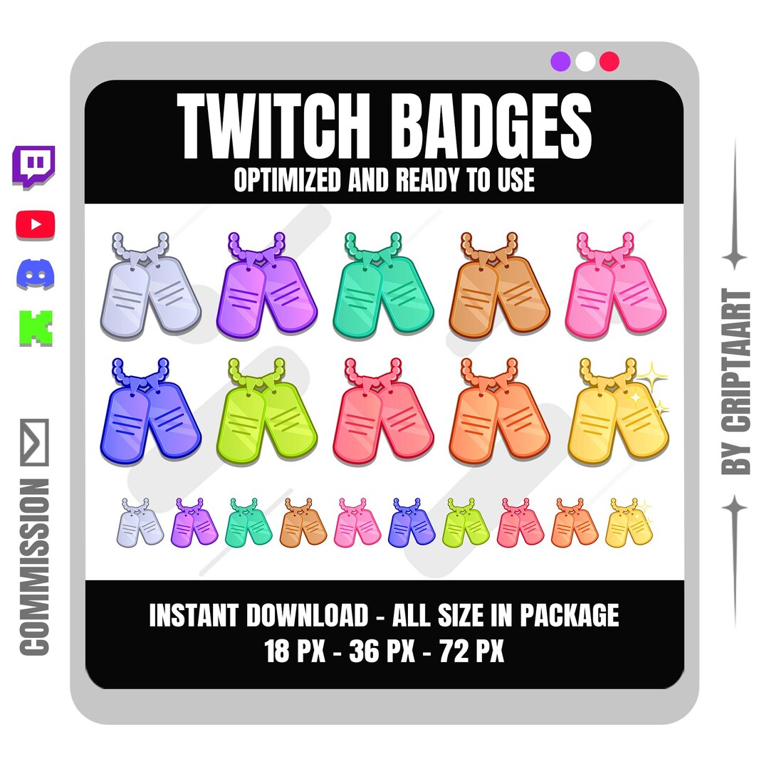 Military Dog Tags Twitch Badges, Bit Badge, Subscribers, Cheers ...