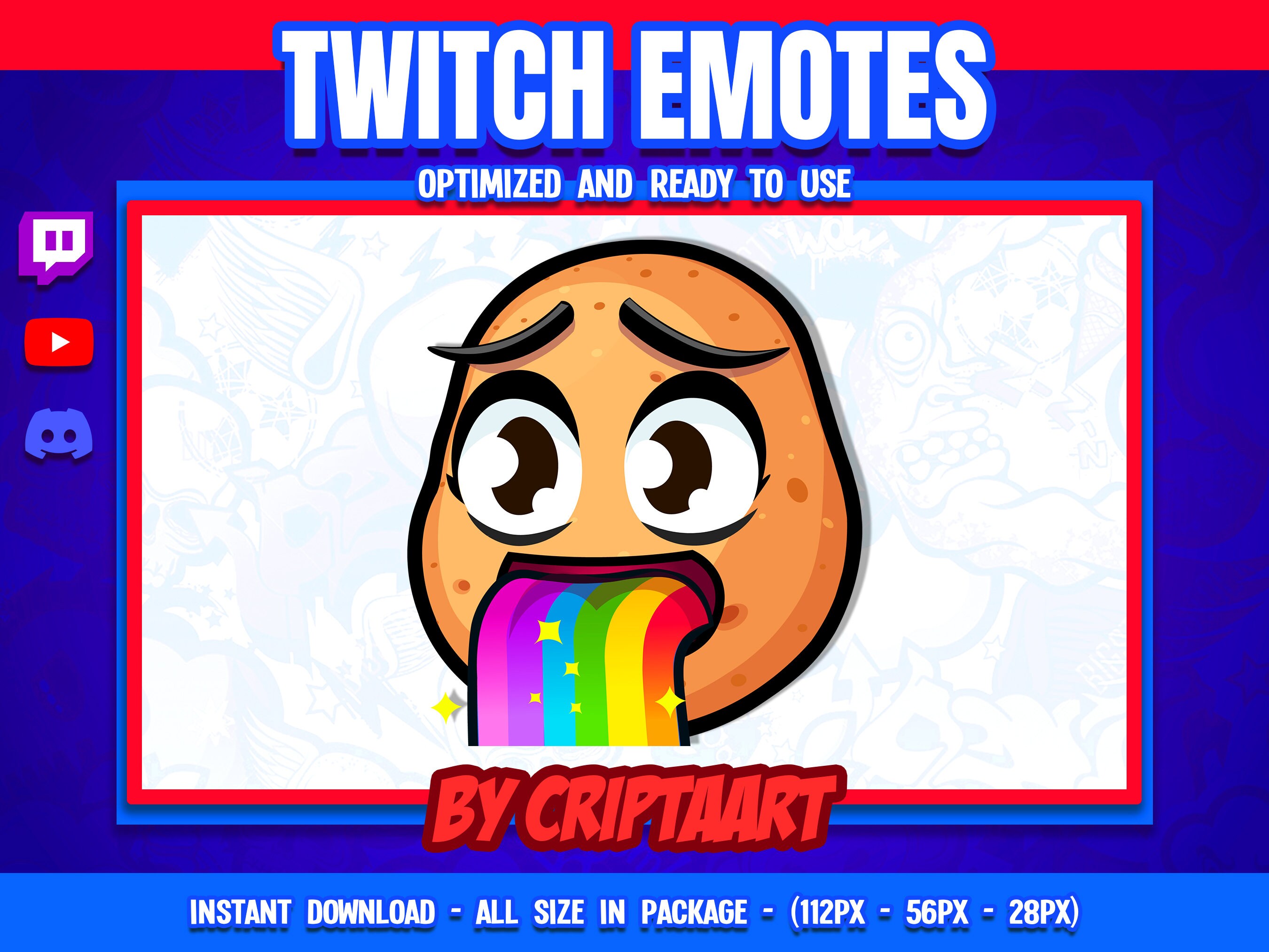 Potato Sick Rainbow Twitch Emote, Kawaii Potato Sub Emoji, Hype, Icons ...