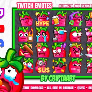 Chibi Spicy Chili Twitch Emote Mega Pack - Cute Pepper Designs for ...