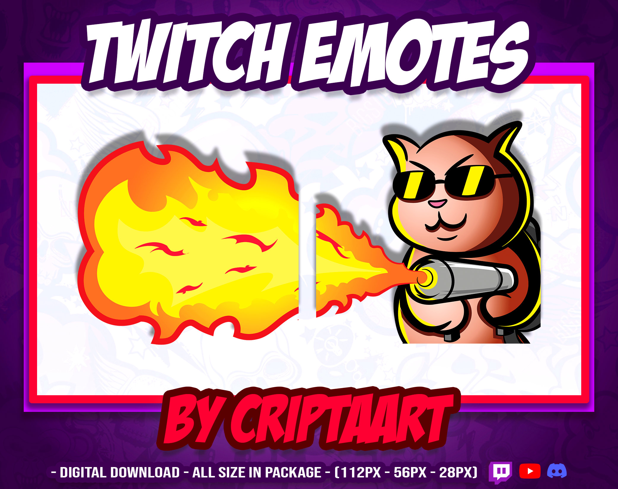 Twitch Emote (X2) / Cat Emote / Flamethrower Emote / Discord / Flame ...