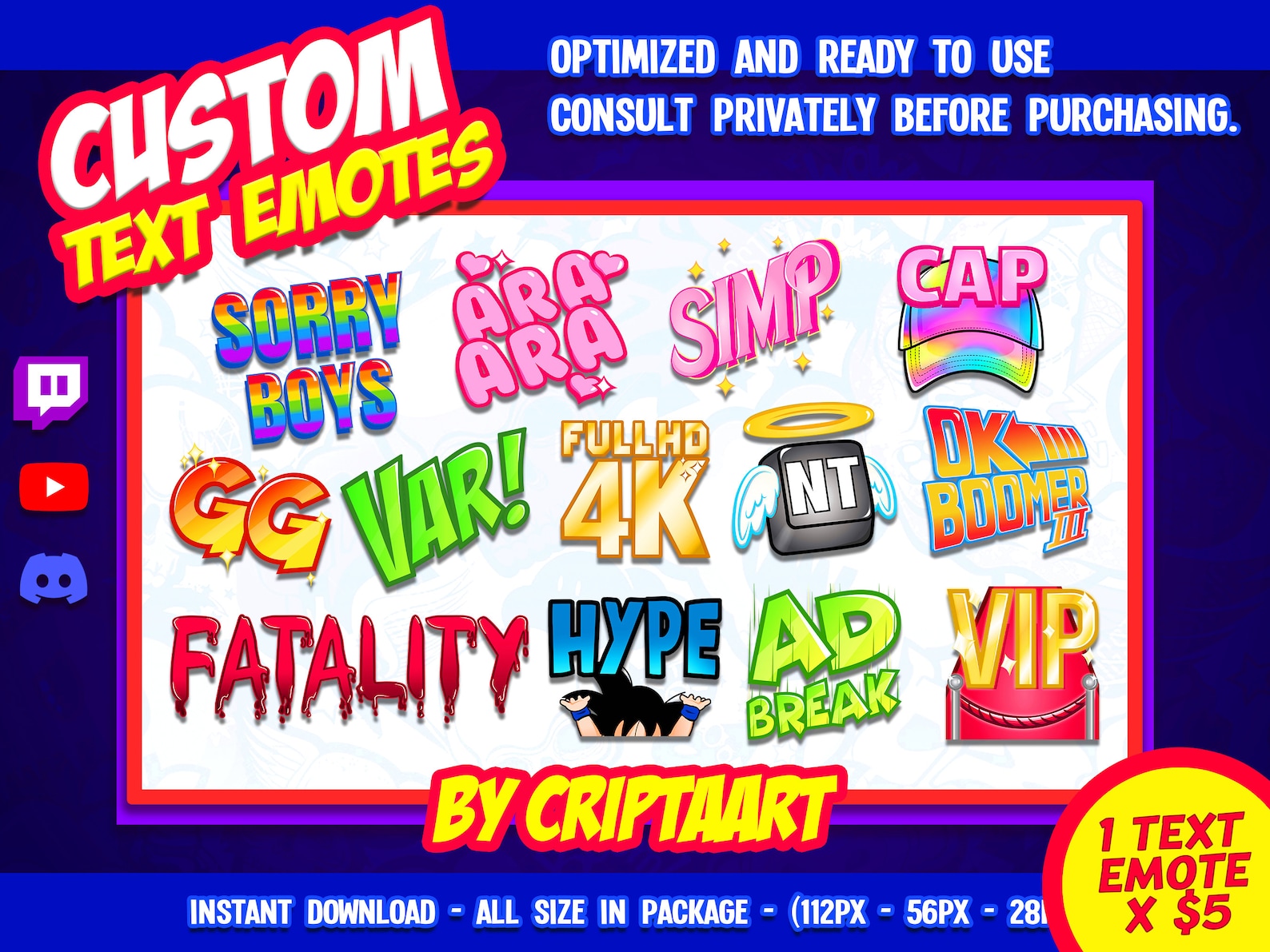 Custom Made Text Emotes X 1 / Twitch Emote Design / Twitch, Discord ...