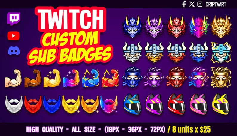 Custom Twitch Badges, Bit Badges Commission, Subscribers, Cheers ...