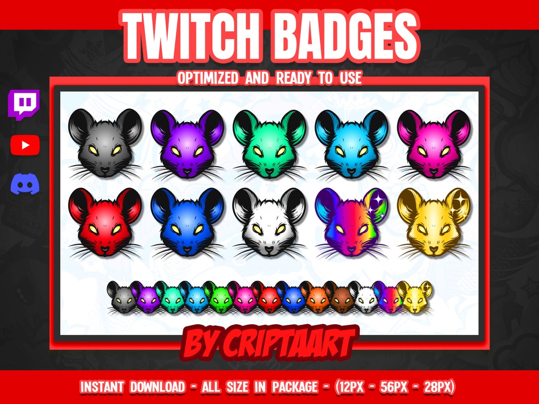 Rat Twitch Sub Badges, Mice Bit Badges for Streamers, Mouse, Animals ...