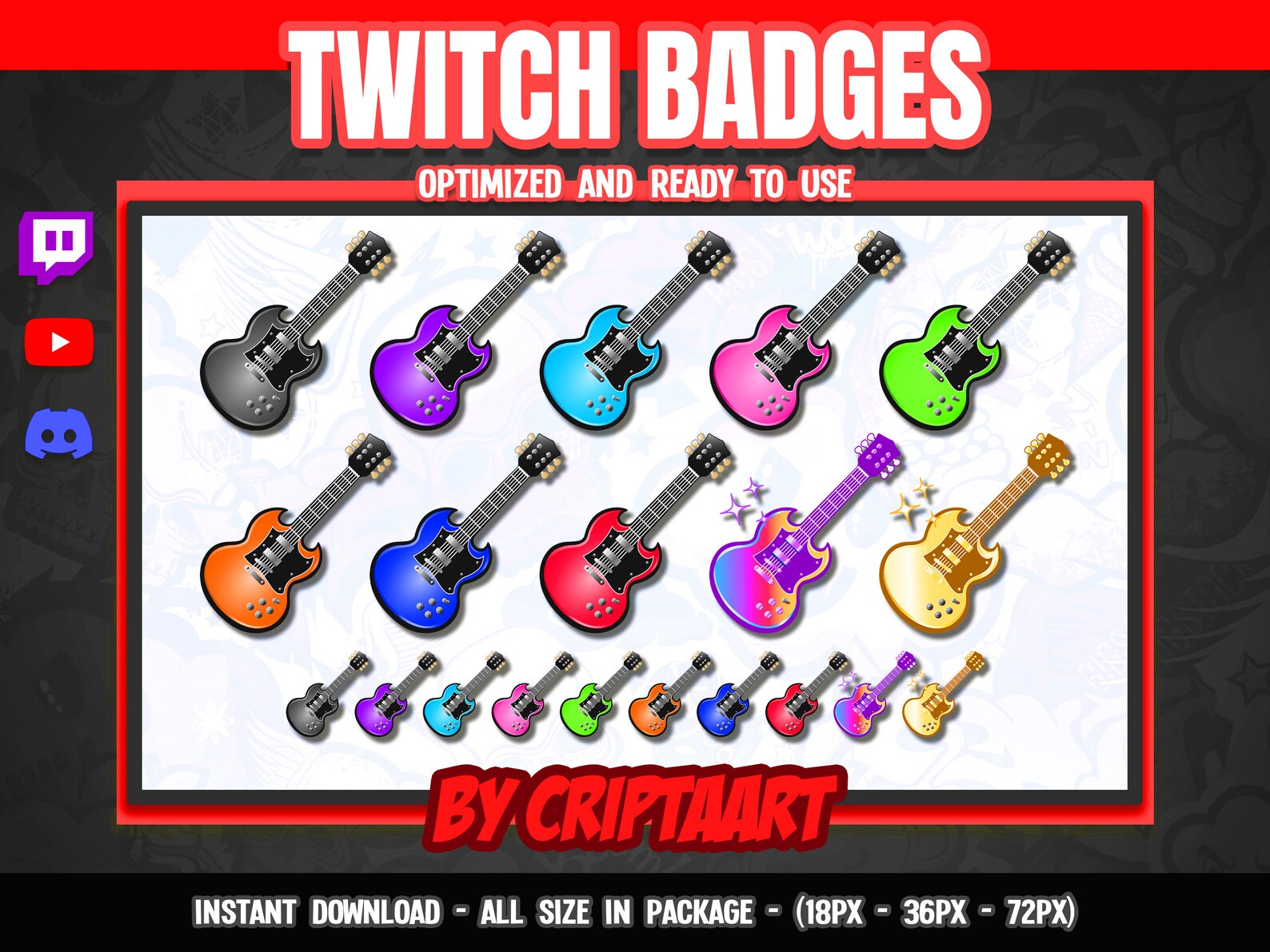 Electric Guitar Twitch Badges, Music Bit Badges, Rock, Subscribers ...