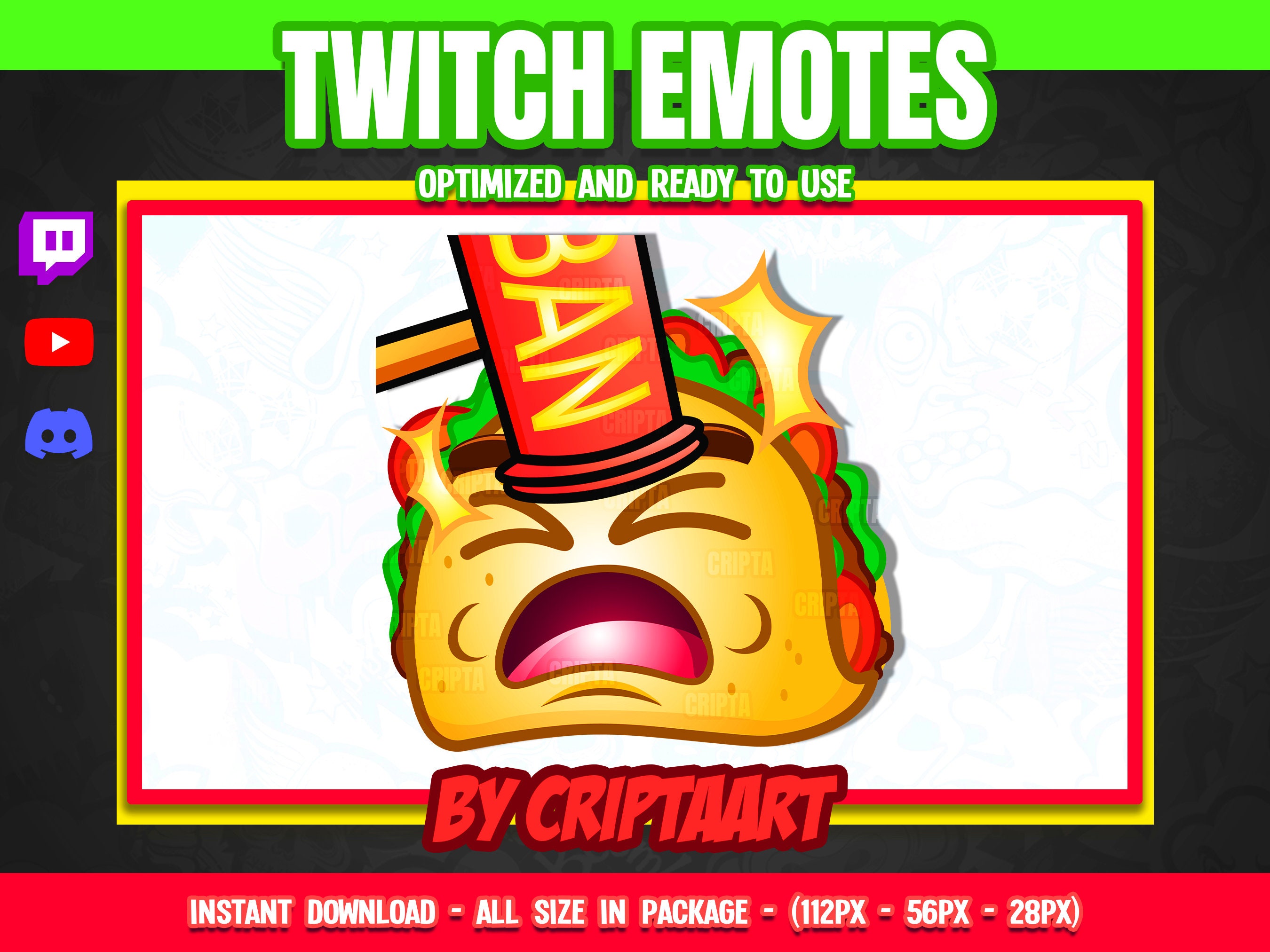 Taco Hammer Ban Twitch Emote, Bonk Emoji, Mexican Fast Food / Stream ...