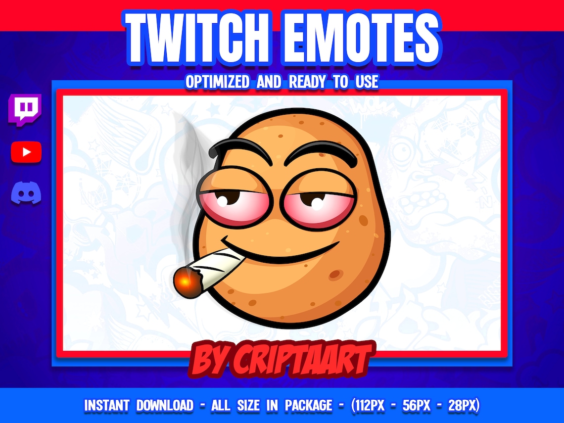 Potato Smoking Twitch Emote, Potato 420 Sub Emoji, Food, Chill, Stream ...