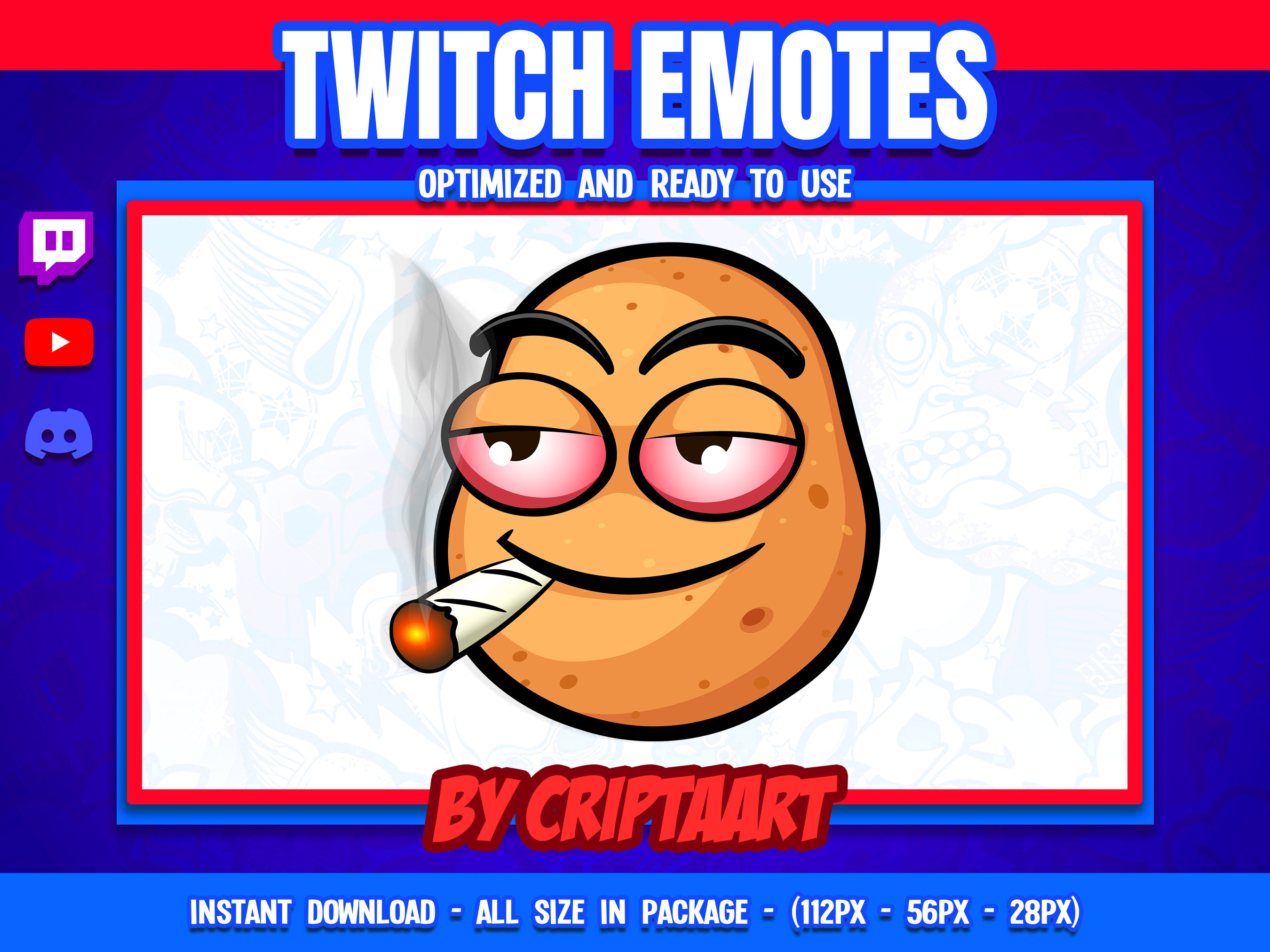 Potato Smoking Twitch Emote, Potato 420 Sub Emoji, Food, Chill, Stream ...