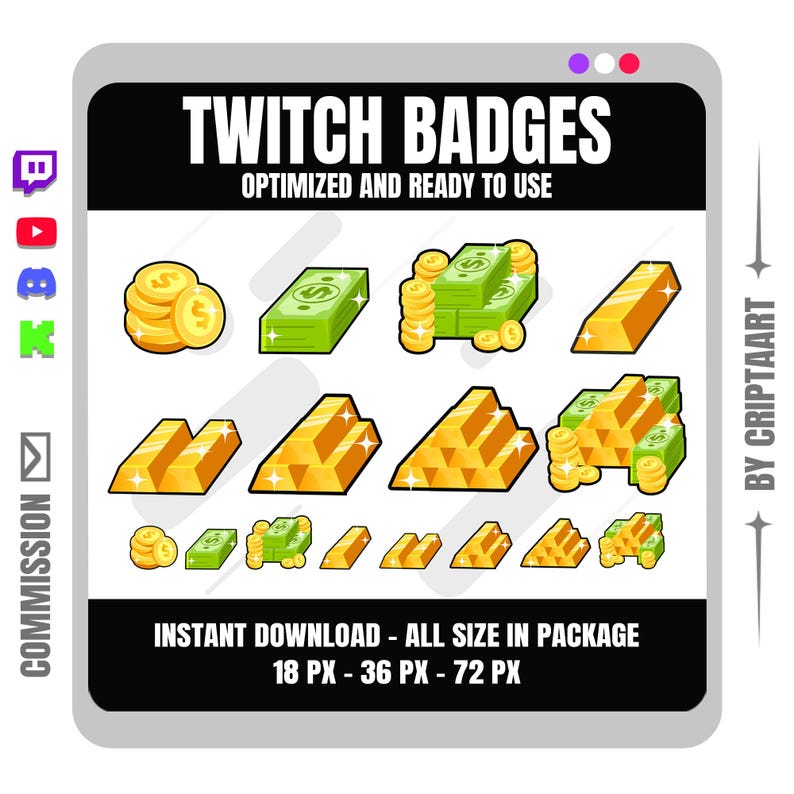 Money Sub Badges Pack, Gold Bars, Channel Points, Subscriber / Streamer ...