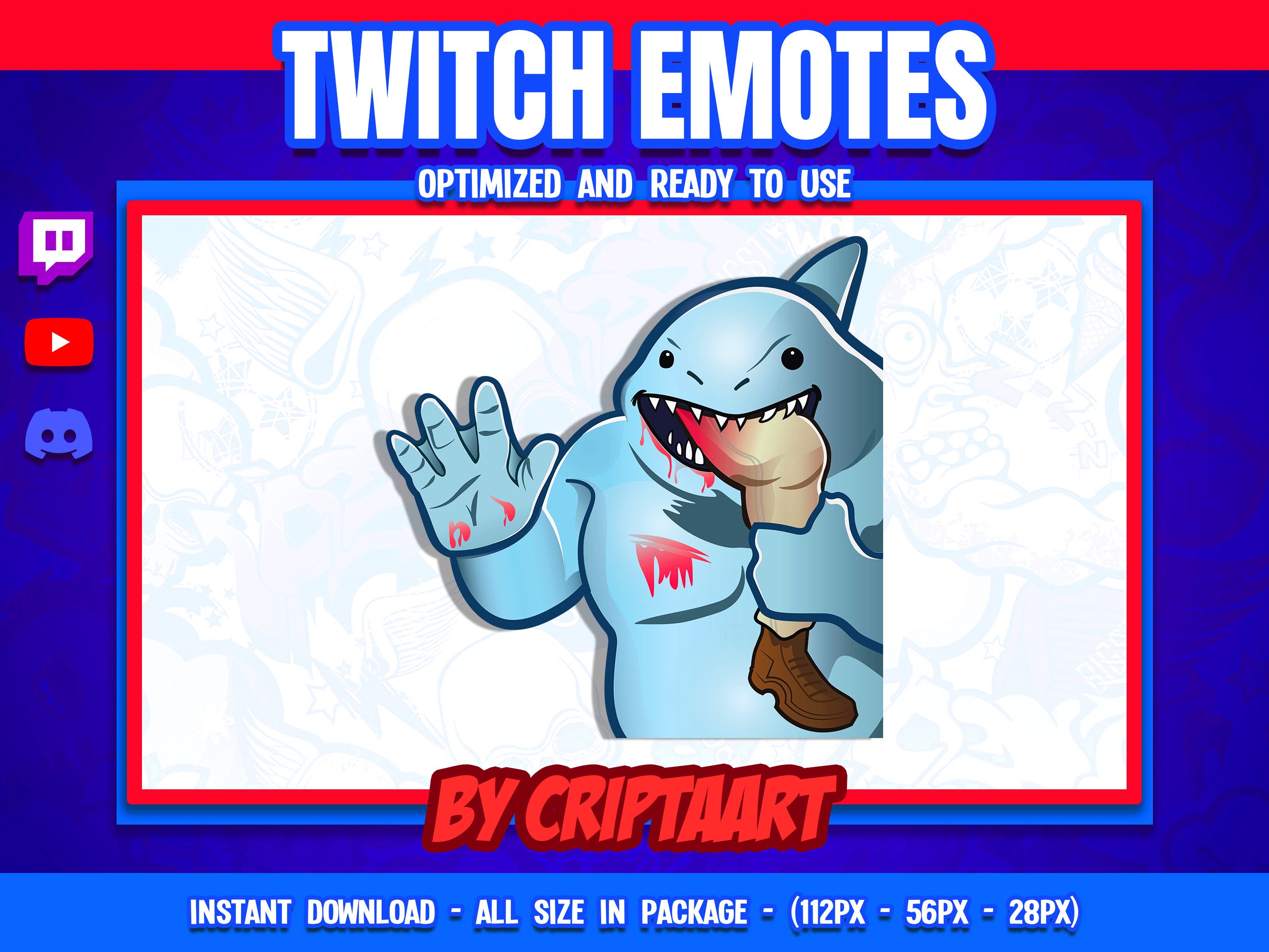 Shark Hi Twitch Emote Shark Waving Sub Emoji Animals Horror - Etsy