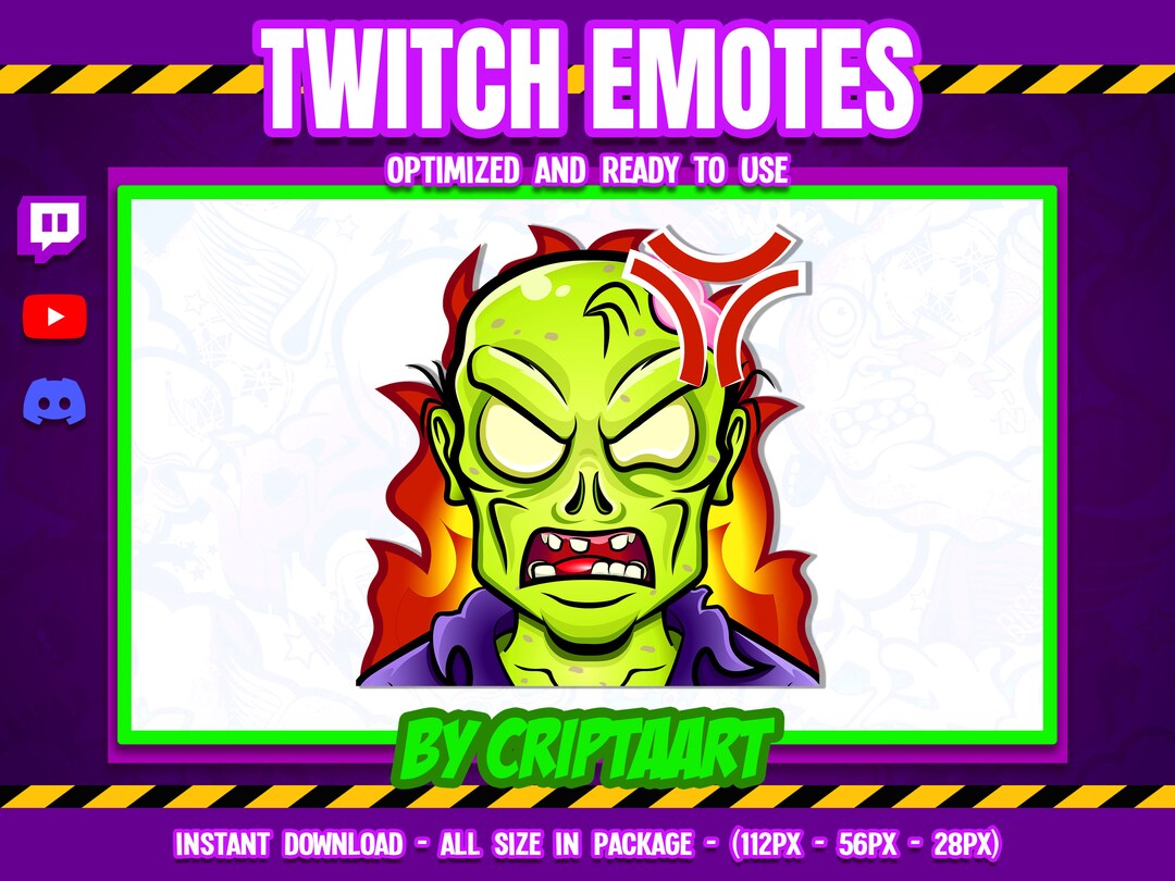 Angry Zombie Emote, Horror Stream Graphic, Twitch Discord Kick Youtube ...