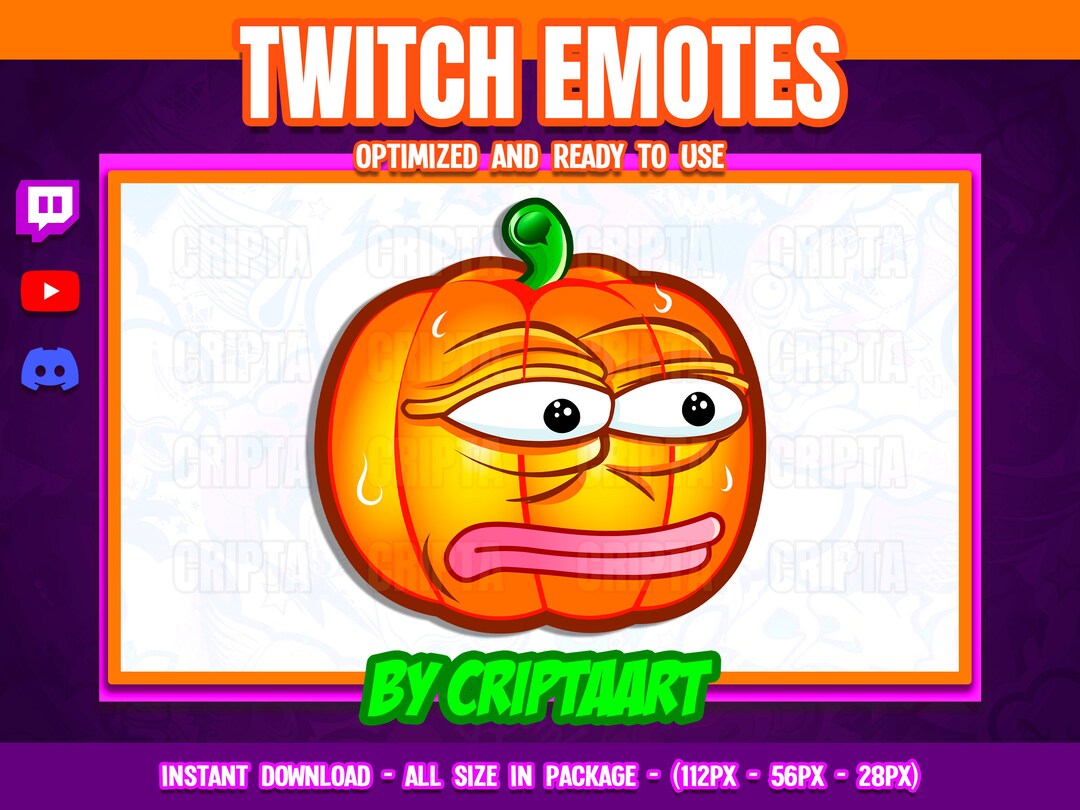 Pepe the Frog Halloween Twitch Emote, Pumpkin, Scared, Channel Points ...