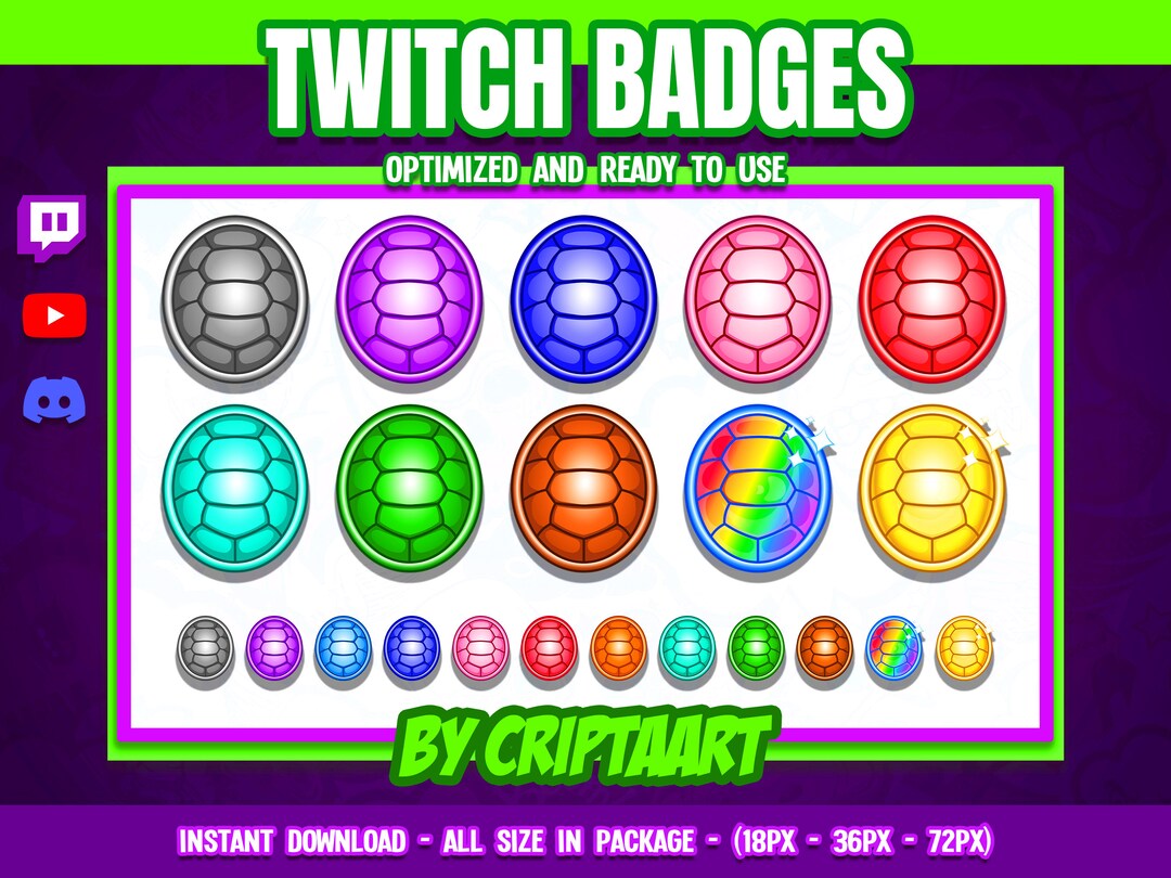 Turtle Shell Twitch Badges, Tortoise Bit Badge, Aquatics, Cheer ...