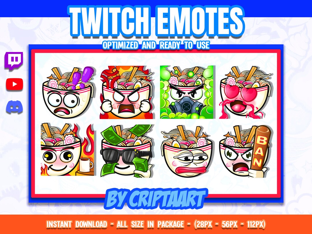 Ramen Emote Pack, Kawaii Noodle Stickers, Twitch Discord Kick Youtube ...