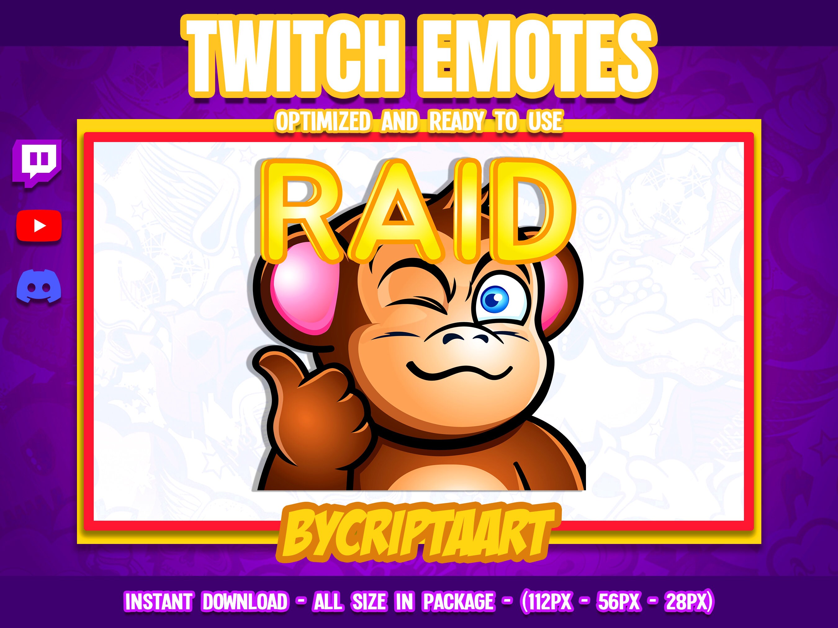 Monkey Raid Twitch Emote, Ape Emoji, Kawaii Animal Icon for Stream ...