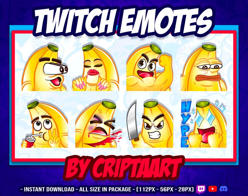 Twitch Emote Pack 8 banana emotes Fruit Emotes Knife - Etsy España
