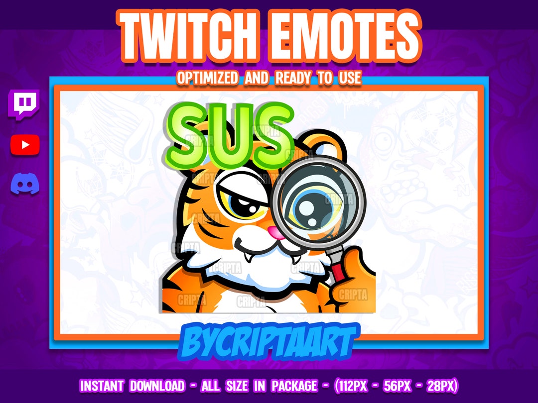 Twitch Emote / Tiger Sus, Magnifying Glass, Subscriber Emoji, Kawaii ...