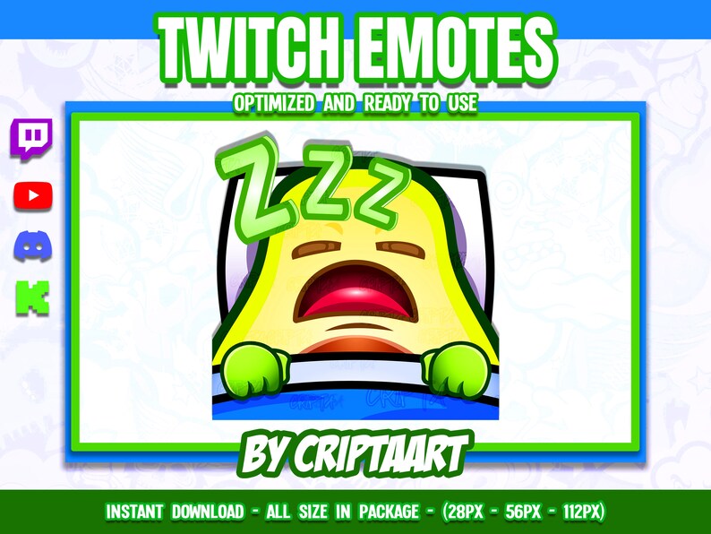 Twitch Emote Avocado Zzz, Sleeping Emoji Stream, Discord, Kick, Youtube ...
