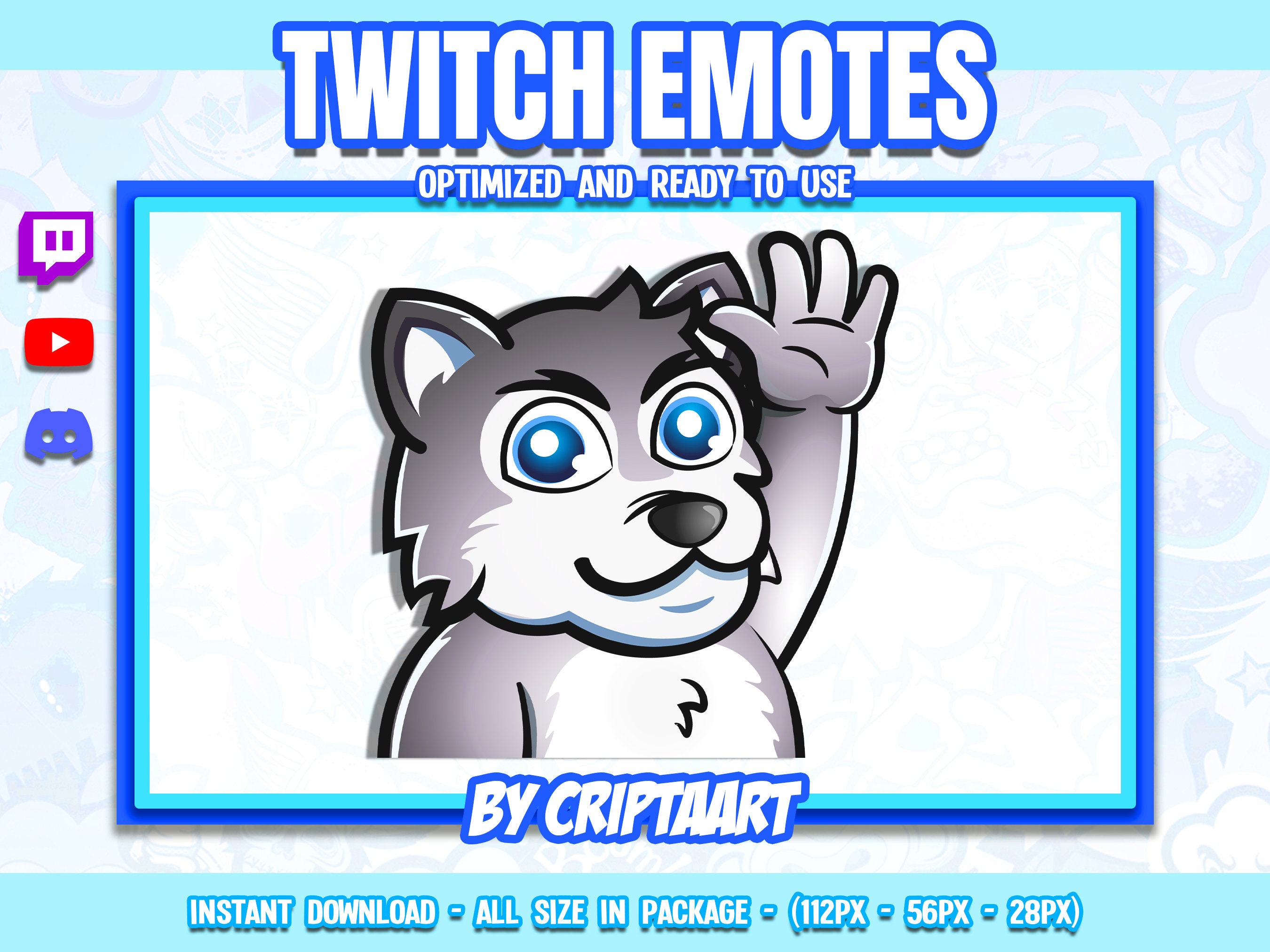 Wolf Wave Twitch Emote, Kawaii Waving Emoji, Streamer, Subscribers ...