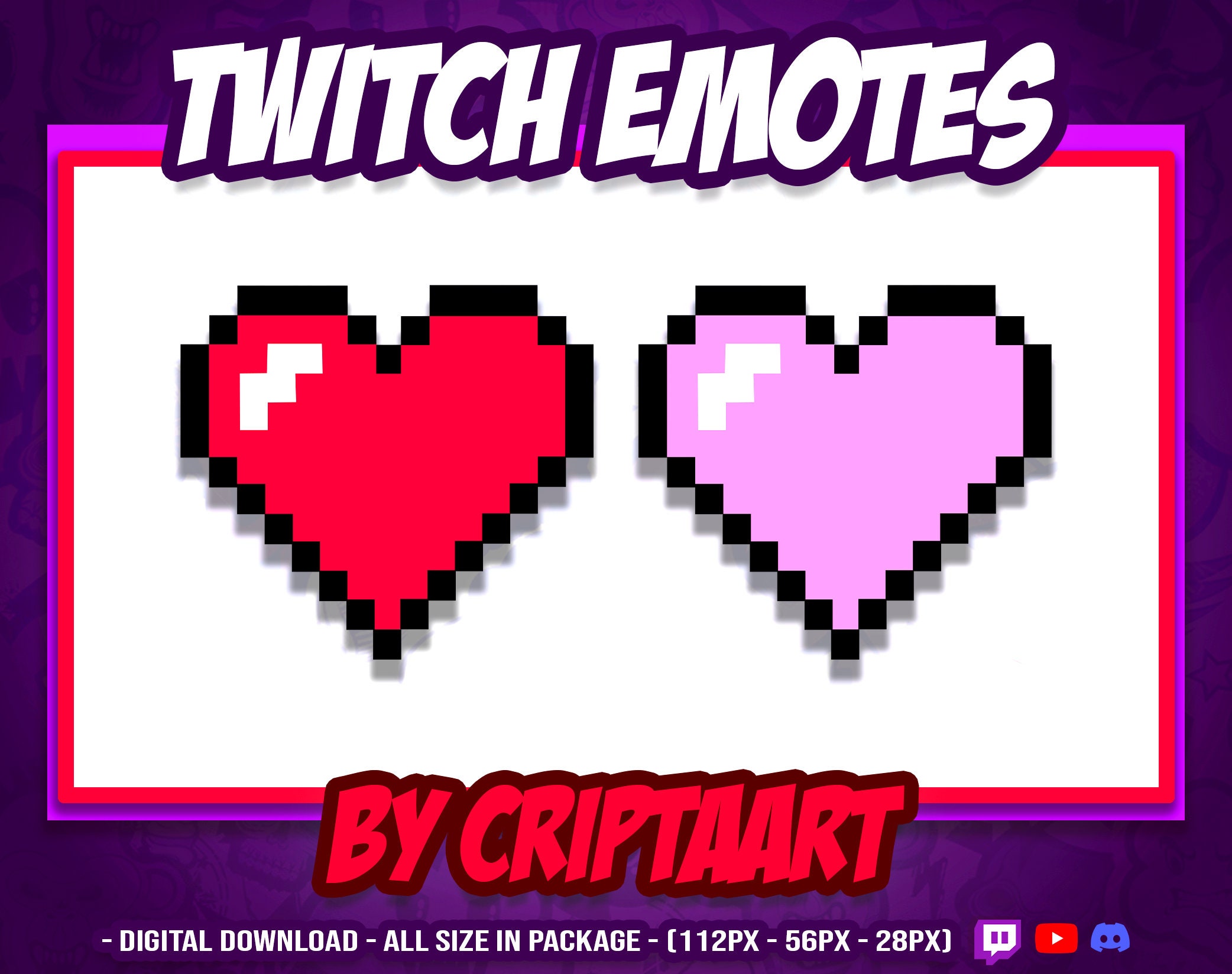 Twitch Emote X2 Heart Emote 8 Bits Emote Retro Emote Etsy España