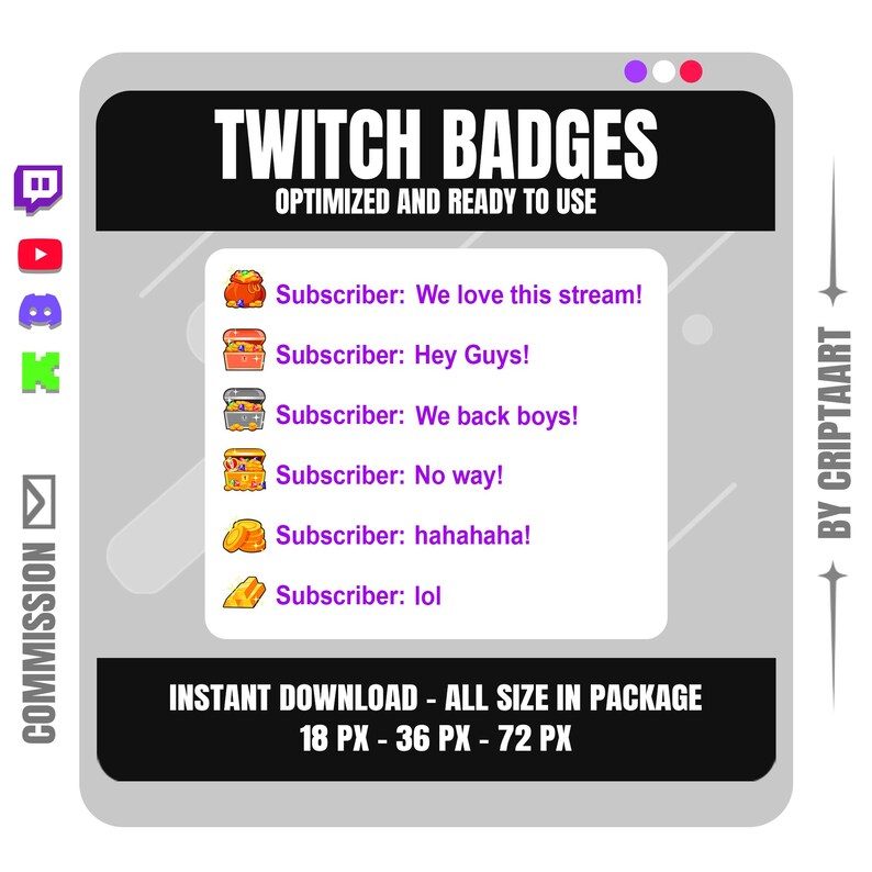 Treasure Twitch Badges | Gold Coin, Chest Sub Badges for Streamers ...