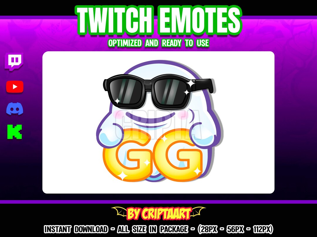 Chibi Ghost GG Twitch Emote for Streamers, Cool Gaming Reaction Icon ...