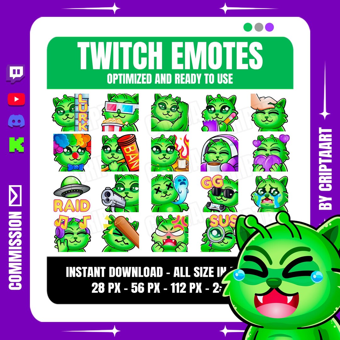 Glorp Emotes Pack for Twitch Kick and Discord, Alien Cat Meme Channel ...