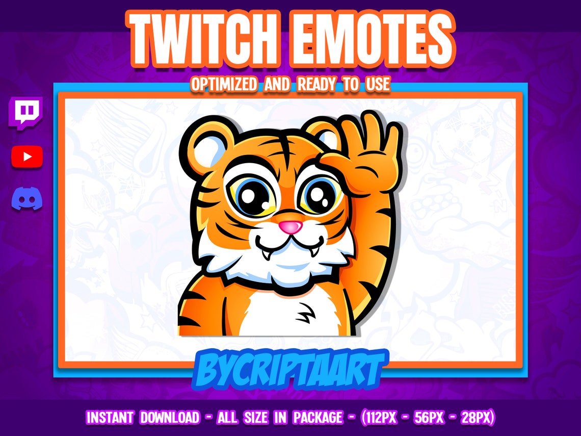 Tiger Wave Twitch Emote, Waving Emoji, Hi, Kawaii Animals Icons, Items ...