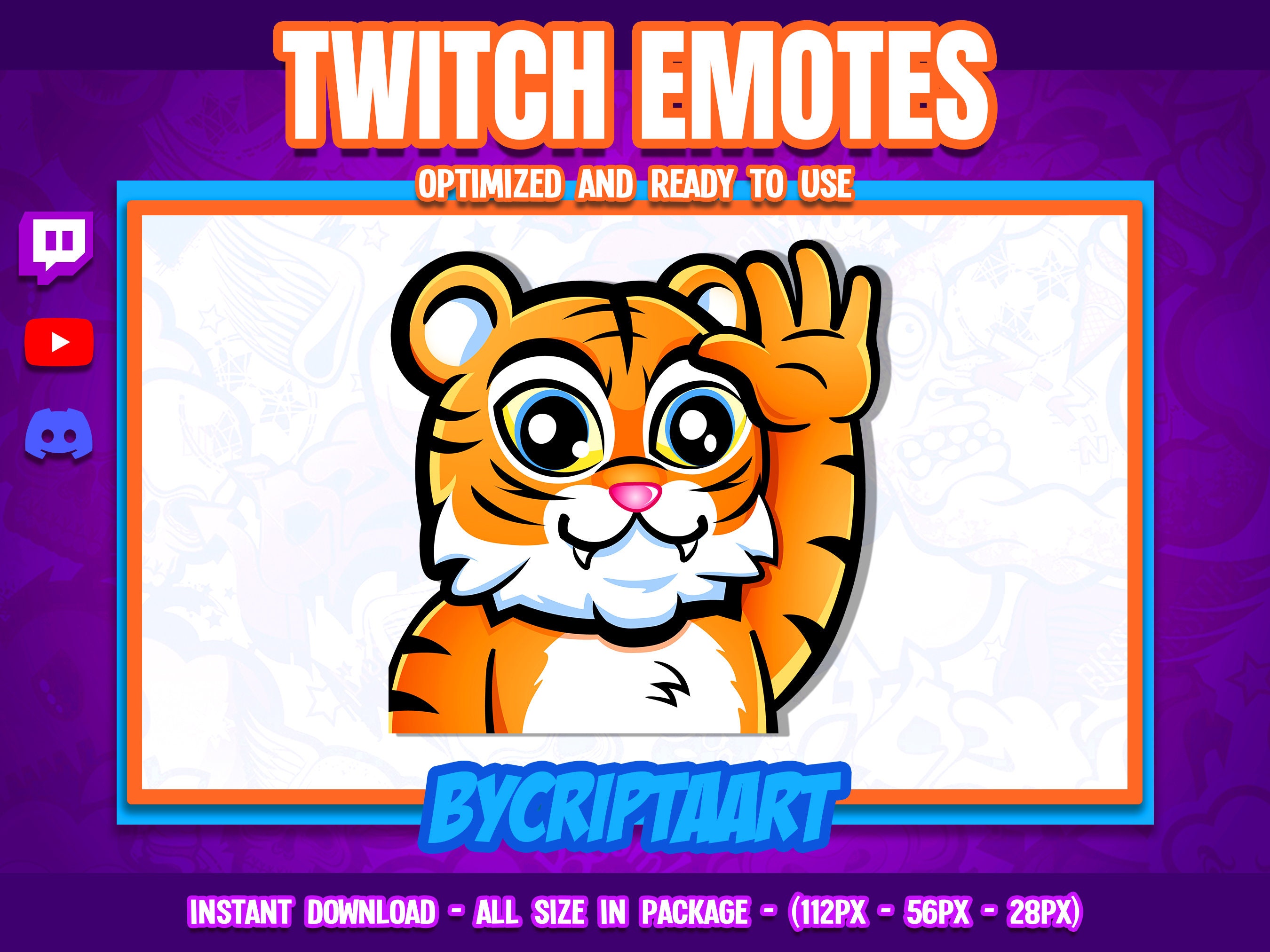 Tiger Wave Twitch Emote, Waving Emoji, Hi, Kawaii Animals Icons, Items ...