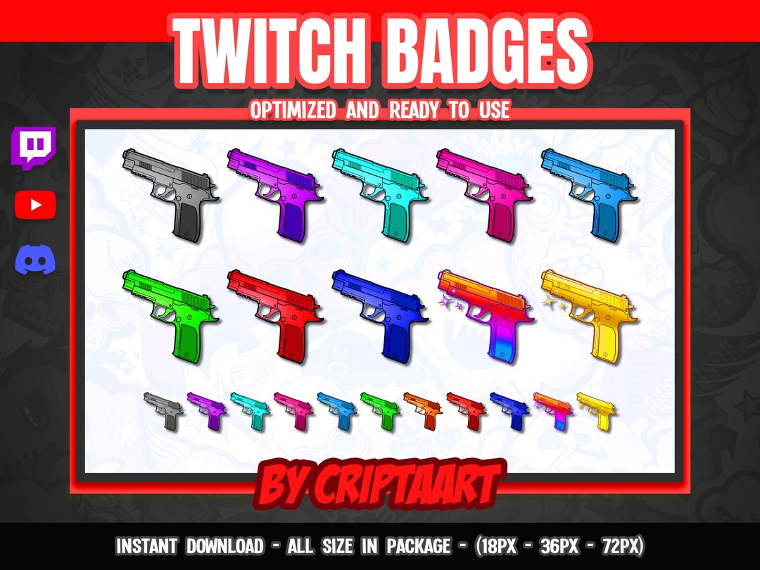 Gun Twitch Badges, Pistol Bit Badge, Shooter, Subscribers, Cheers ...