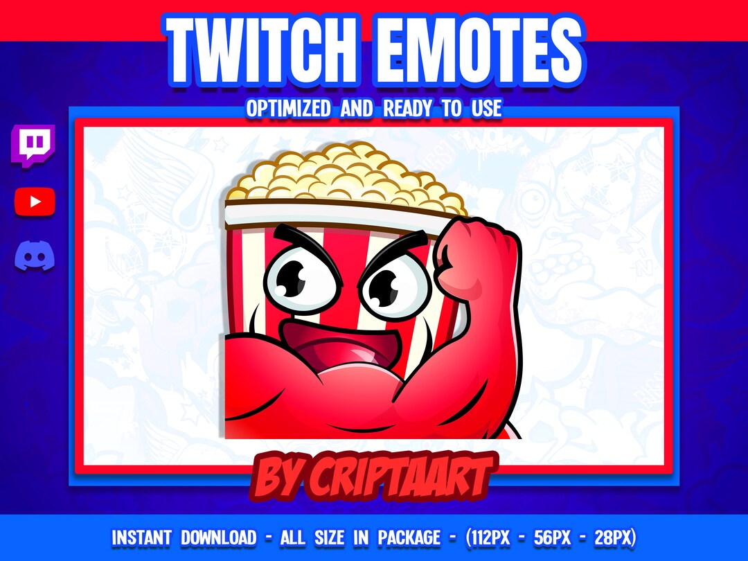 Popcorn strong buff Twitch emotes, bicep flex emoji, power up, movie ...