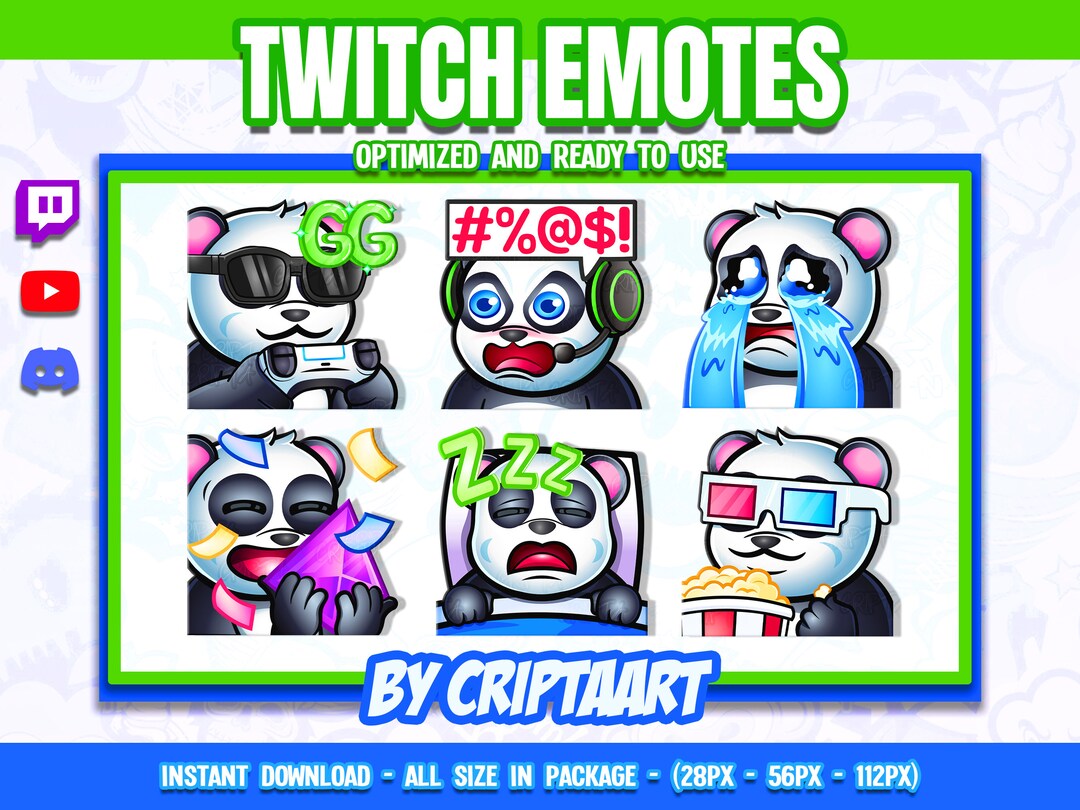 Panda Twitch Emotes Pack , GG Swear Cry Bits Zzz Popcorn Emoji, Bear ...