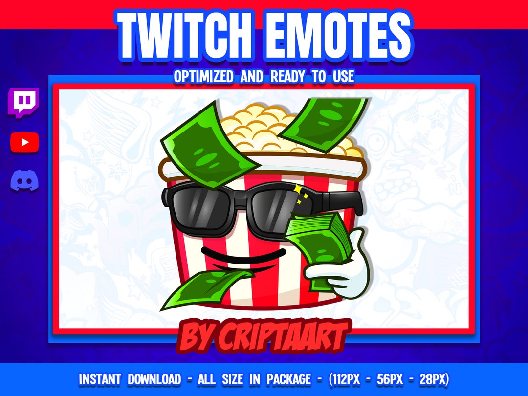 Popcorn Cash Emote, Funny Movie Night Sticker, Twitch Discord Kick ...