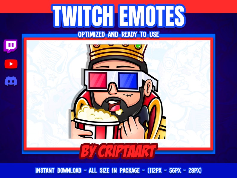 King Twitch Emote, Popcorn Emoji, Boy With Beard, Crown, Cinephile ...