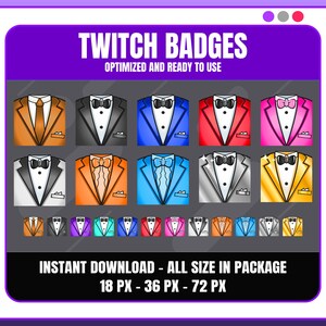 Tuxedo Twitch Badges, Elegant VIP Icons, Discord Kick Youtube, Formal ...