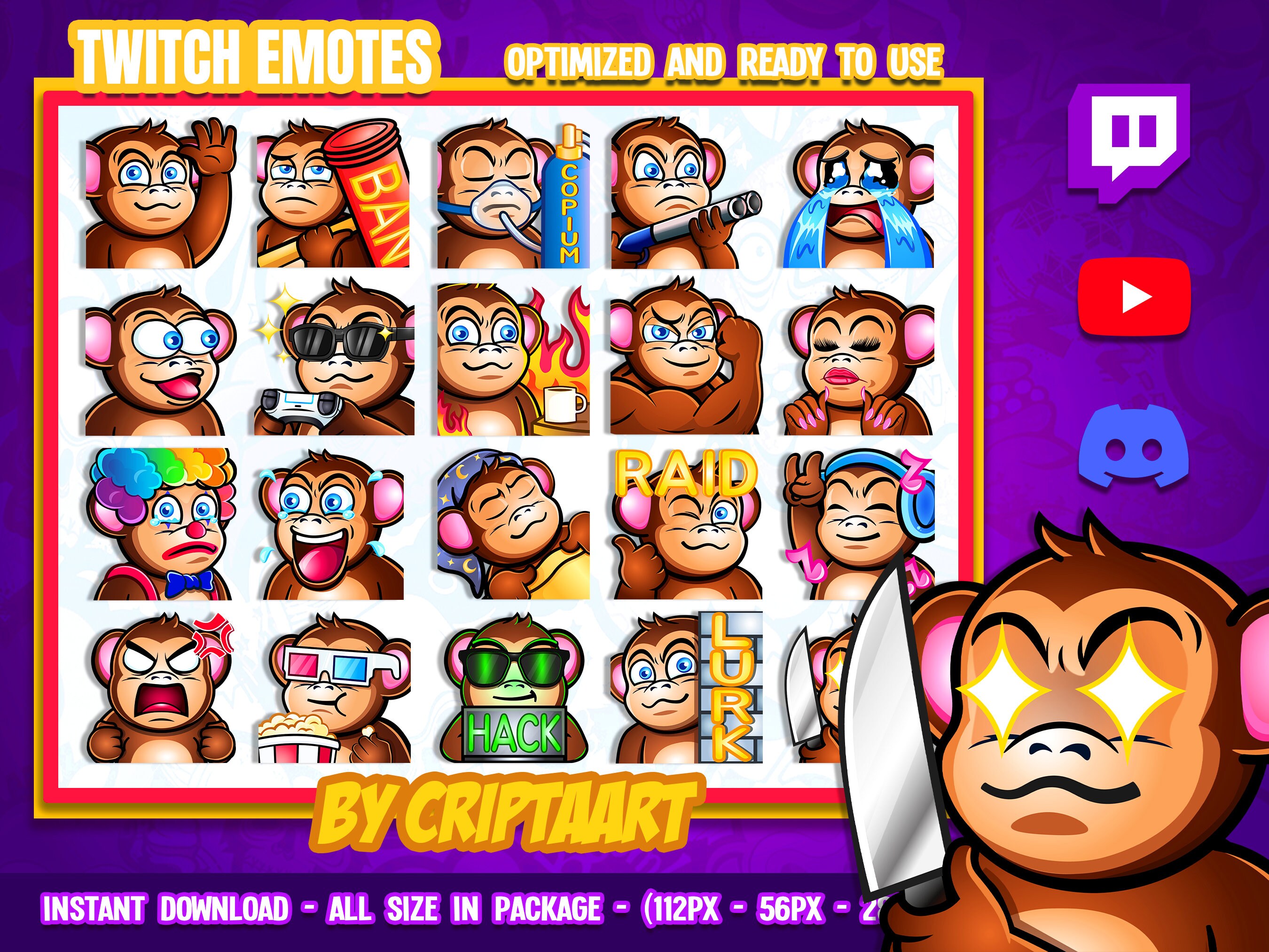 Monkey Twitch Emote Mega Pack, Funny Channel Points, Cheers ...