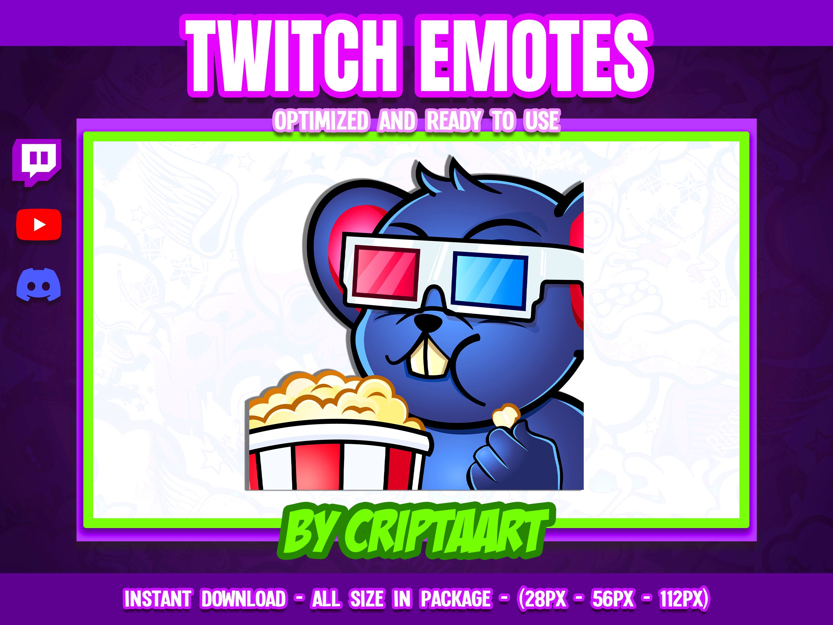 Mouse Popcorn Twitch Emote, Rat Eating, Glasses 3d, Cinema, Items for ...