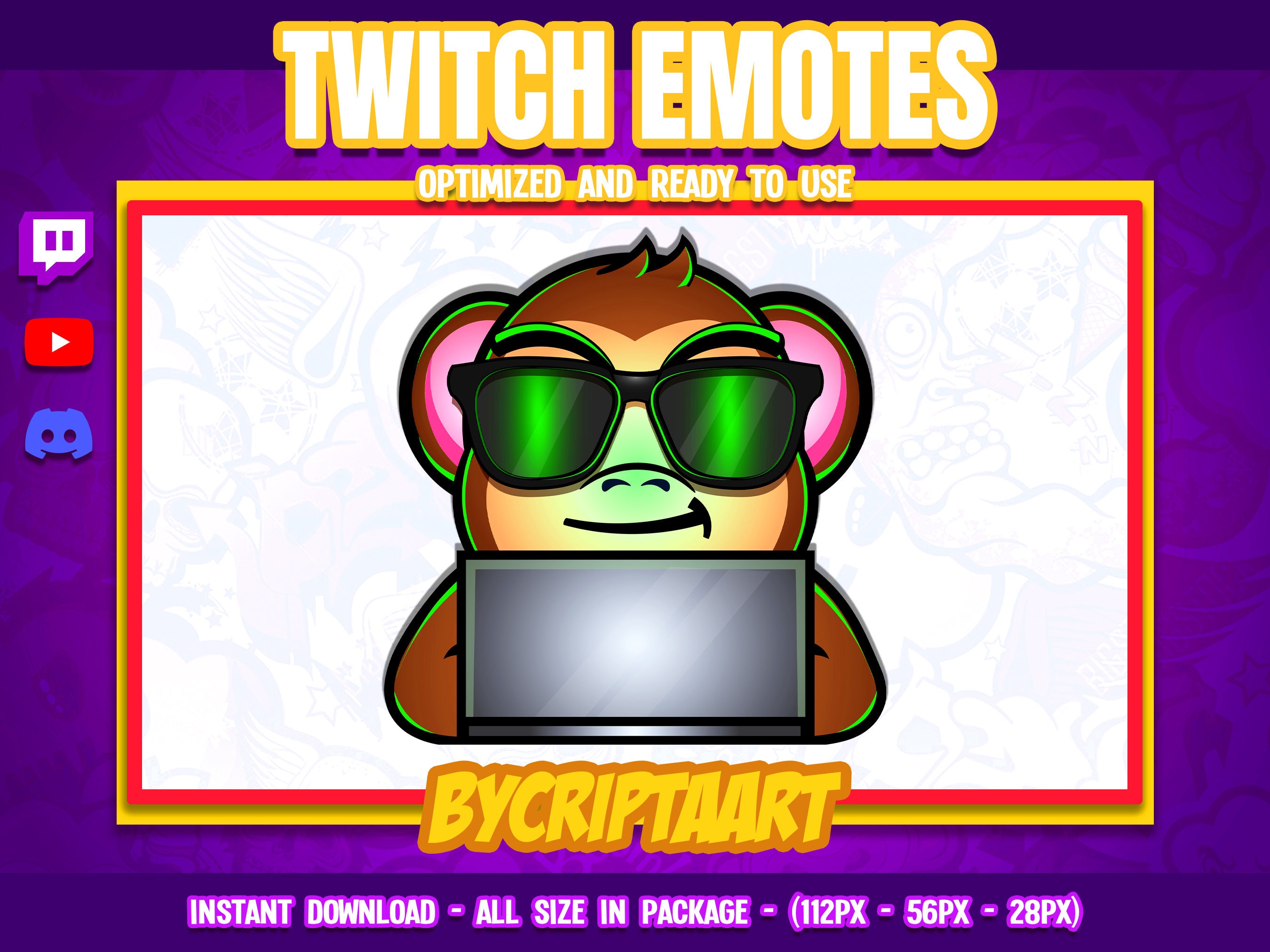 Hacker Monkey Twitch Emote, Computer, Channel Points / Stream Graphics ...