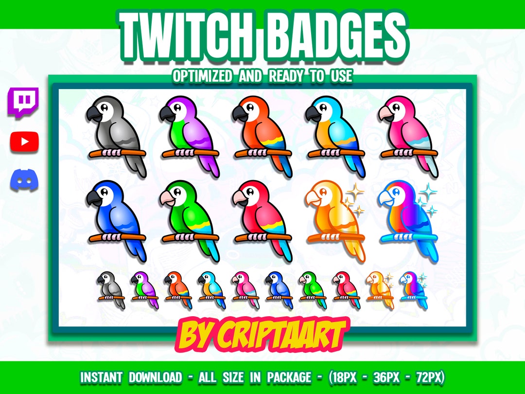 Kawaii Parrot Sub Badges for Streamers - Cute Bird Twitch, Discord ...