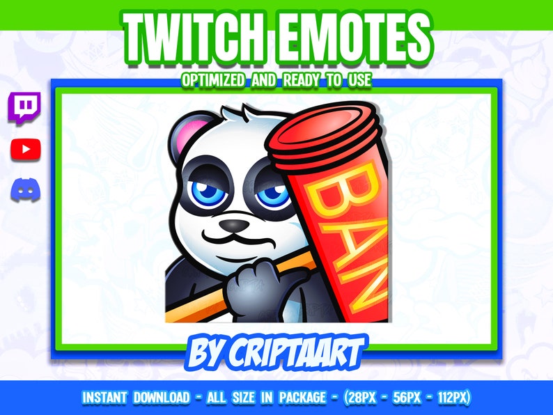 Panda Hammer Ban Twitch Emote, Bear Mod Emoji, Kawaii Channel Points ...