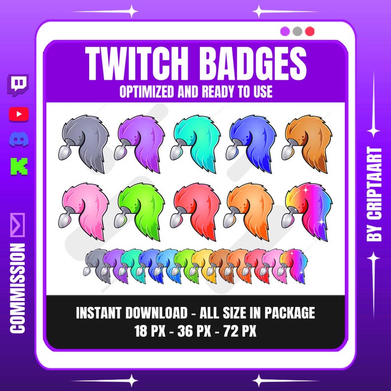Fur Tail Twitch Badges, Vtuber Sub Graphics for Discord Kick Youtube - Etsy