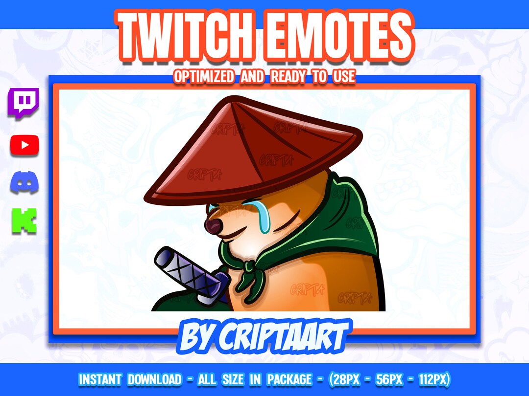 Cheems Samurai Twitch Emote, Sad Dog Meme Sub Emoji, Items for Stream ...