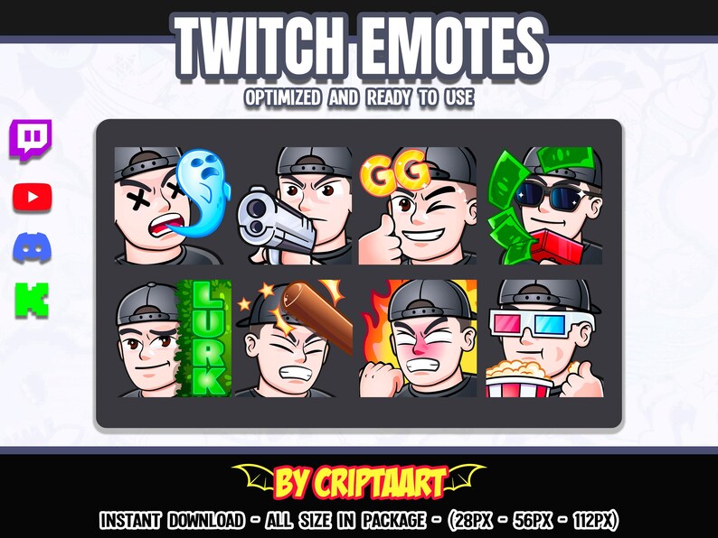 Guy Emote Pack, Backward Cap Bundle, Twitch Discord Kick Youtube ...