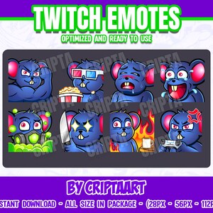 Mouse Twitch Emotes Pack, Chibi Rat Channel Points / Streamer Graphics ...
