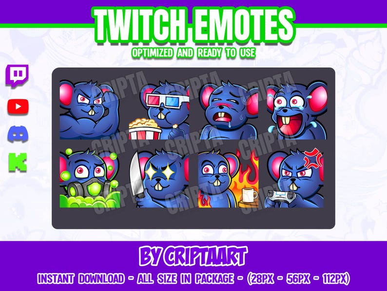 Mouse Twitch Emotes – Funny Chibi Rat Emote Pack for Kick and Discord ...